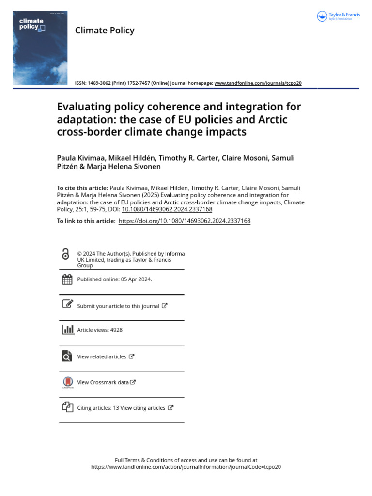 Evaluating Policy Coherence and Integration For Adaptation The Case of ...