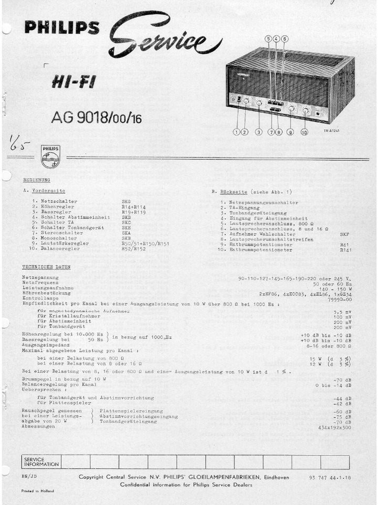 Philips AG 9018 Service Manual | PDF