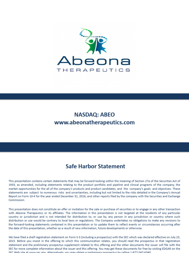 Abeona Therapeutics Rare Disease Pipeline | PDF | Gene Therapy ...