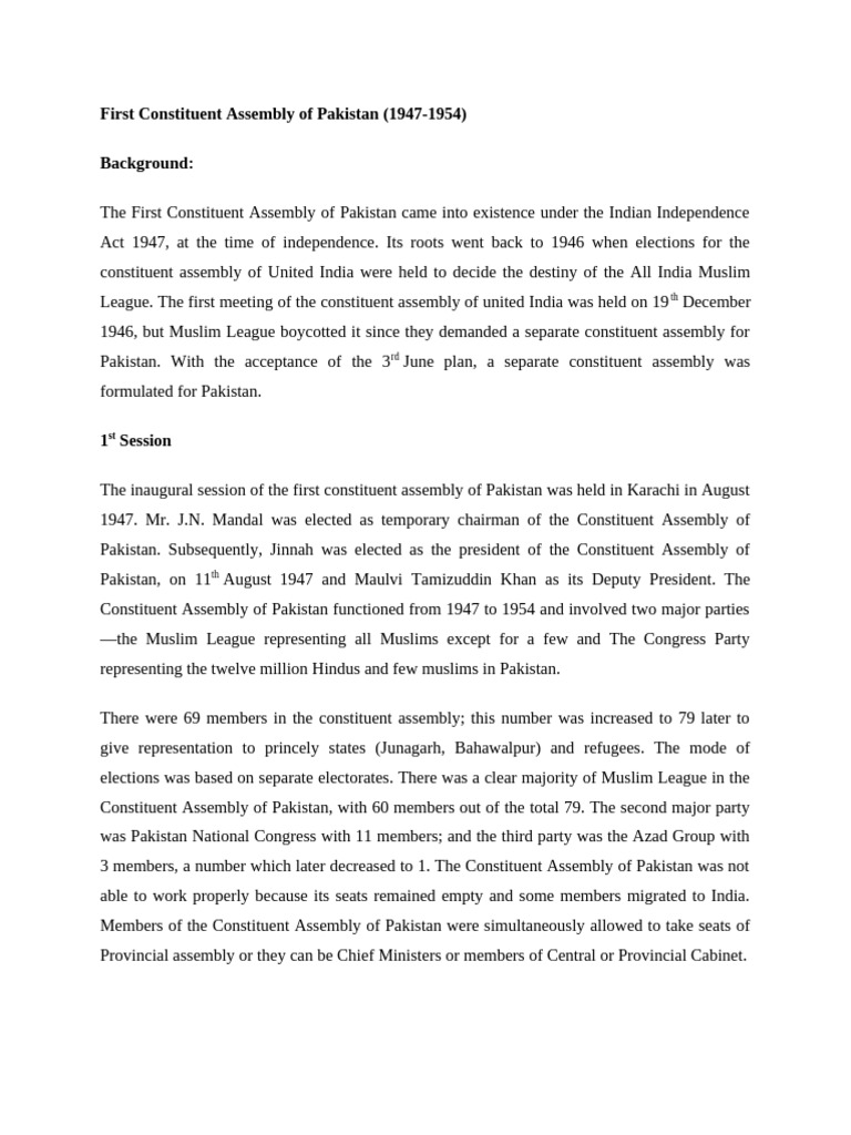 1st Constituent Assembly | PDF | Government | Pakistan