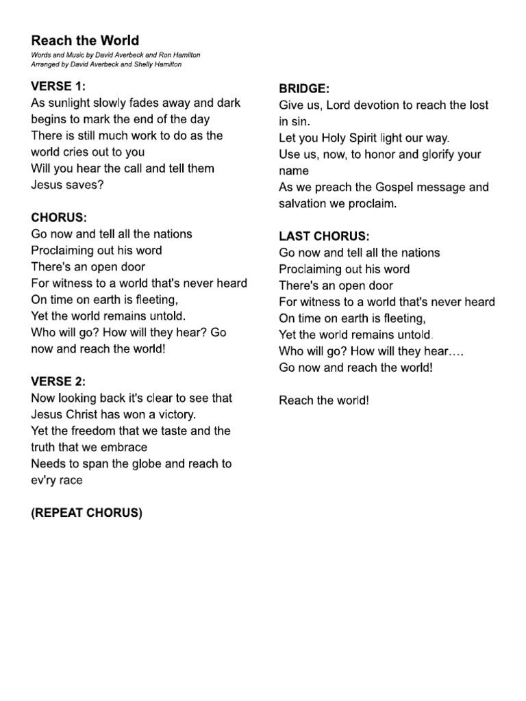 Reach The World - LYRICS | PDF