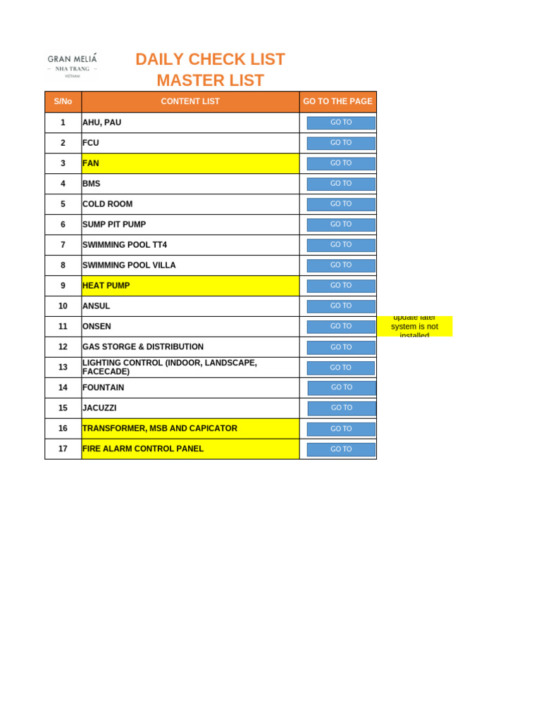 Daily Check List All System | PDF