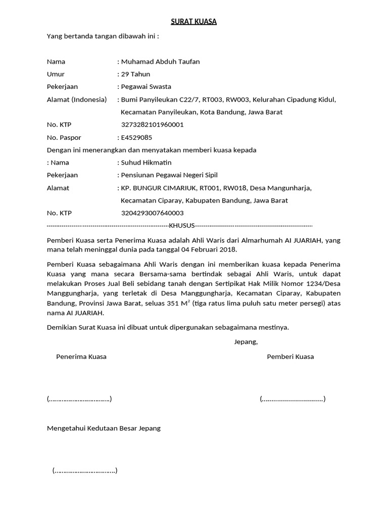 Surat Kuasa Draft | PDF