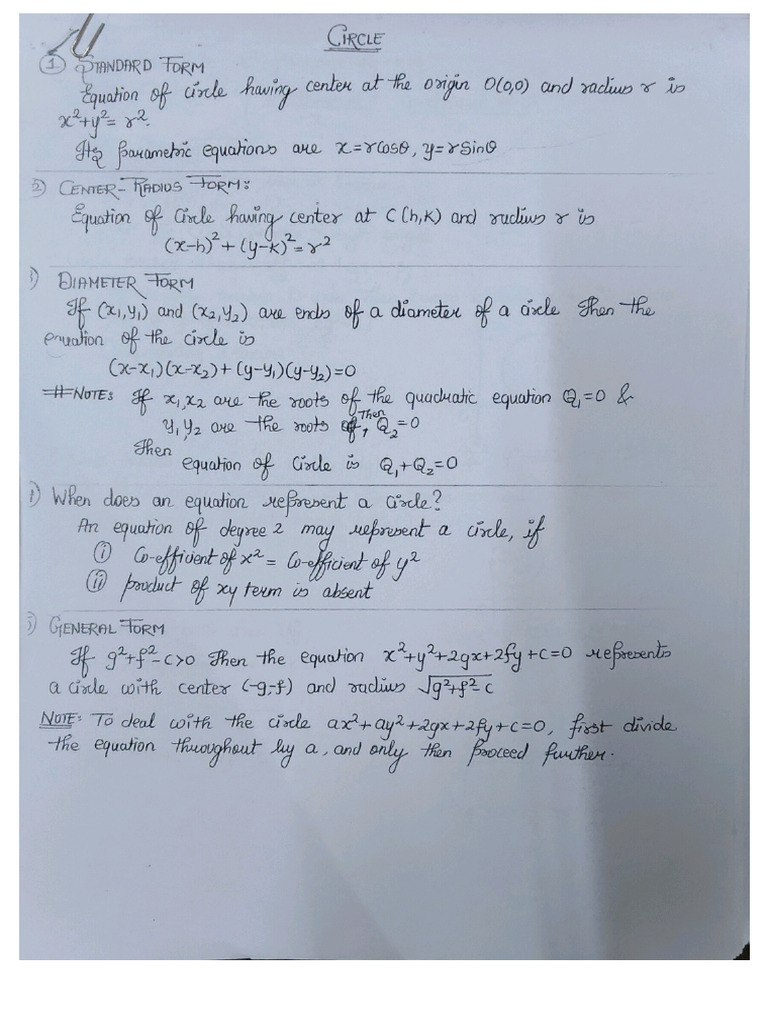 CIRCLE Handwritten Notes JEE | PDF