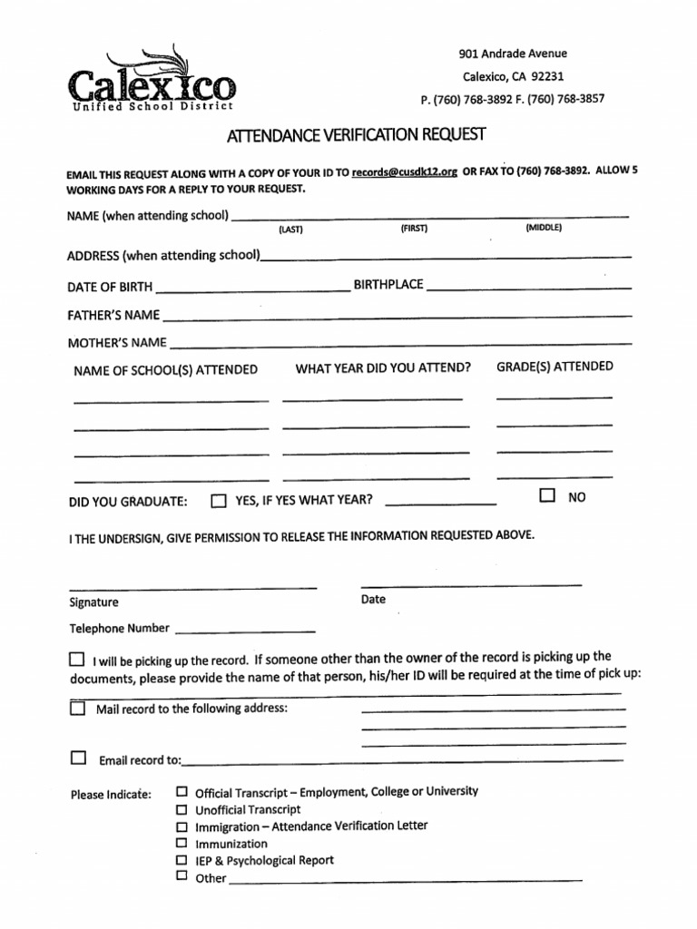 Attendance Verification Request | PDF