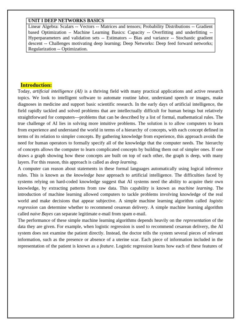 Deep Learning - AD3501 - Notes - Unit 1 - Deep Networks Basics | PDF ...