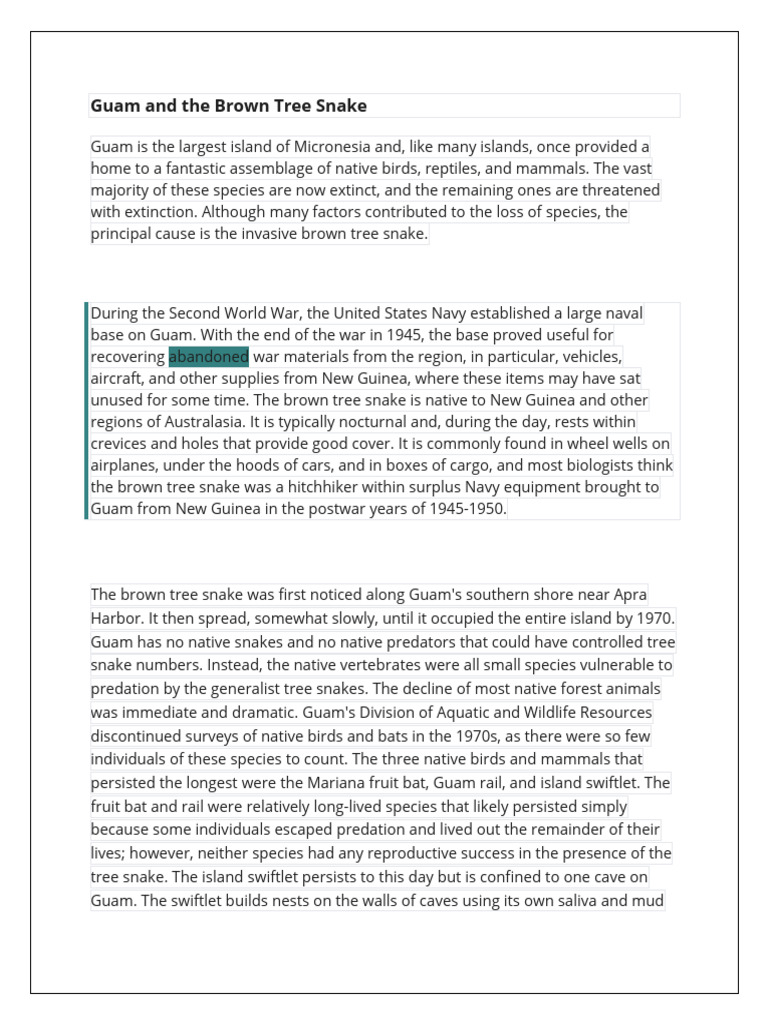 Guam and The Brown Tree Snake | PDF | Guam | Snake