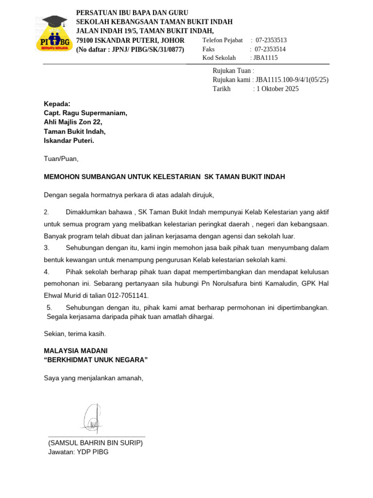 Surat Mohon QR Pibg Sktbi | PDF