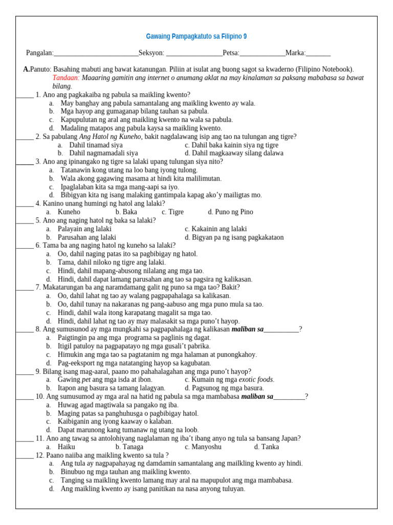 Learning Task in Filipino 9 | PDF