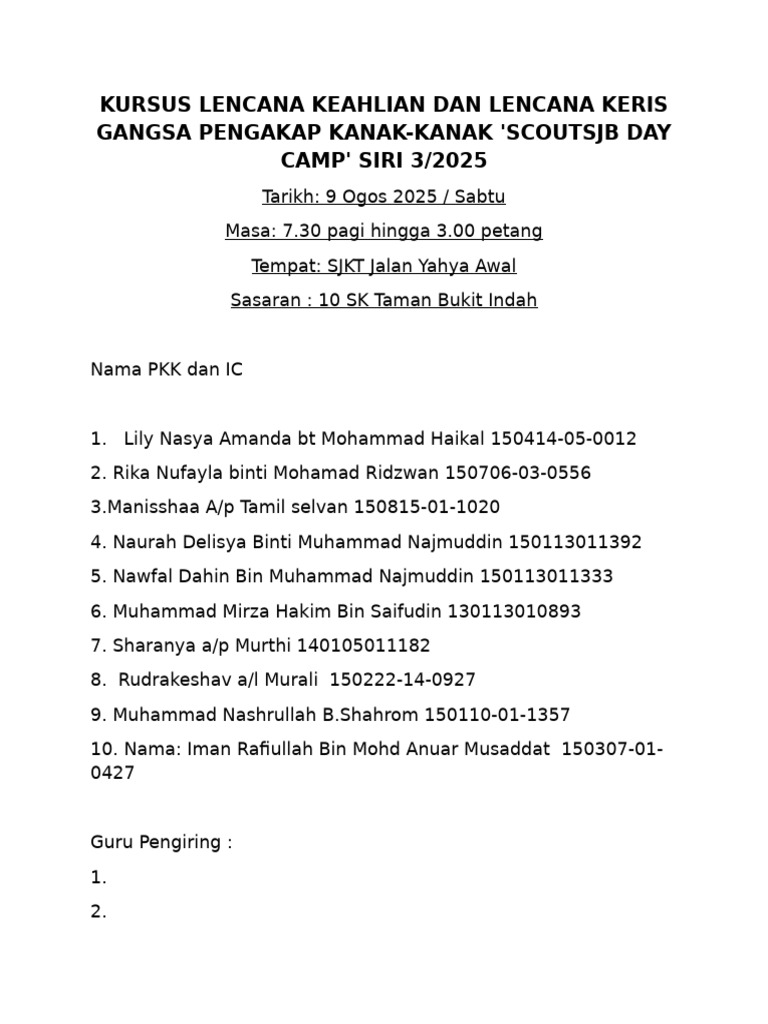 Kursus Lencana Keahlian Dan Lencana Keris Gangsa Pengakap Kanak | PDF