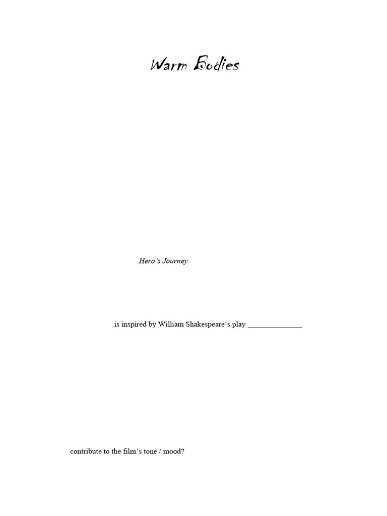 Warm Bodies Discussion Questions | PDF | Narrative | Romeo And Juliet