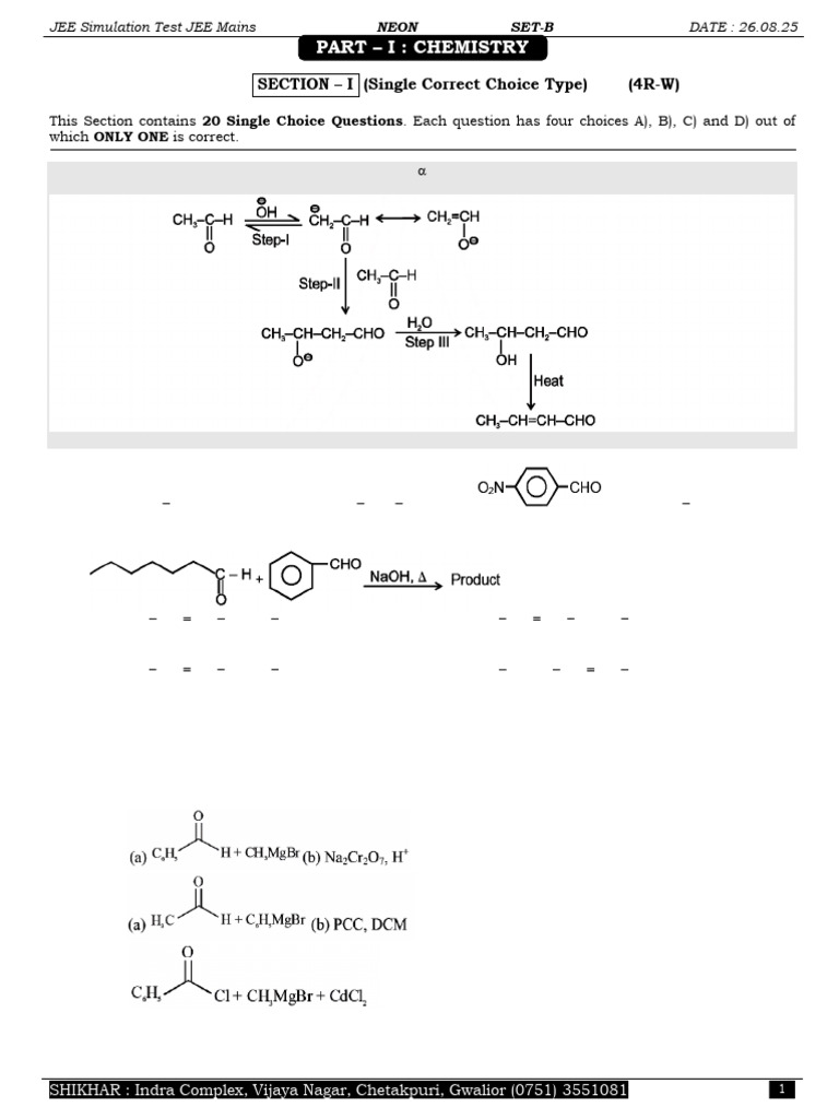PCM Test Paper JEE Mains (SET-B) (With Answers) 26.08.25 | PDF ...