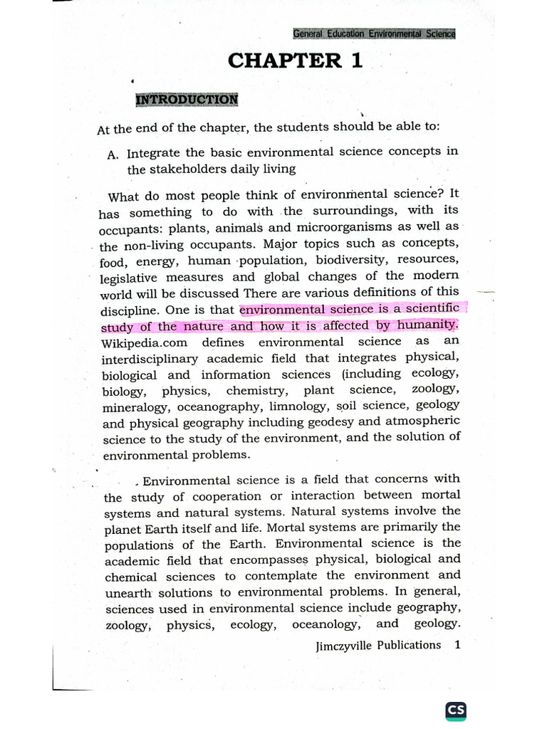 Chapter 1 and 2 Environmental Science | PDF