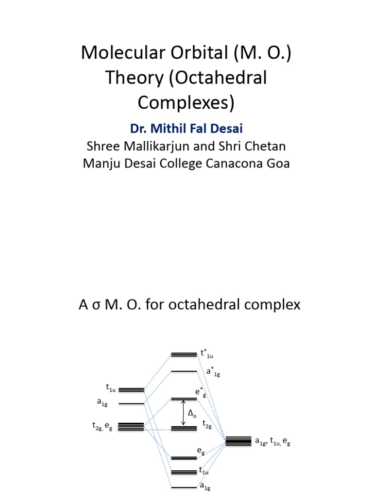 Molecular Orbital (M. O.) Theory (Octahedral Complexes) | PDF