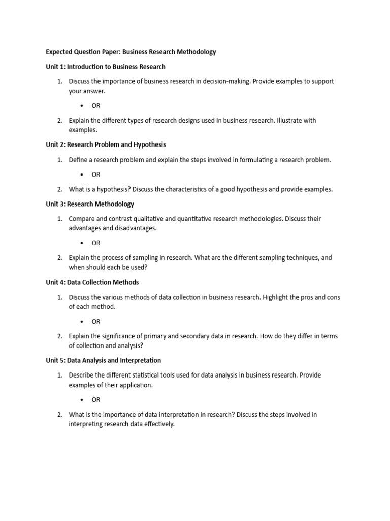 Expected Question Paper BRM | PDF