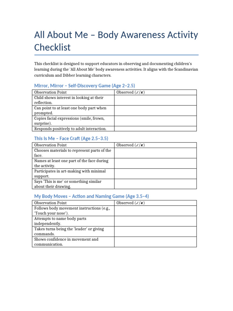All About Me Activity Checklist | PDF