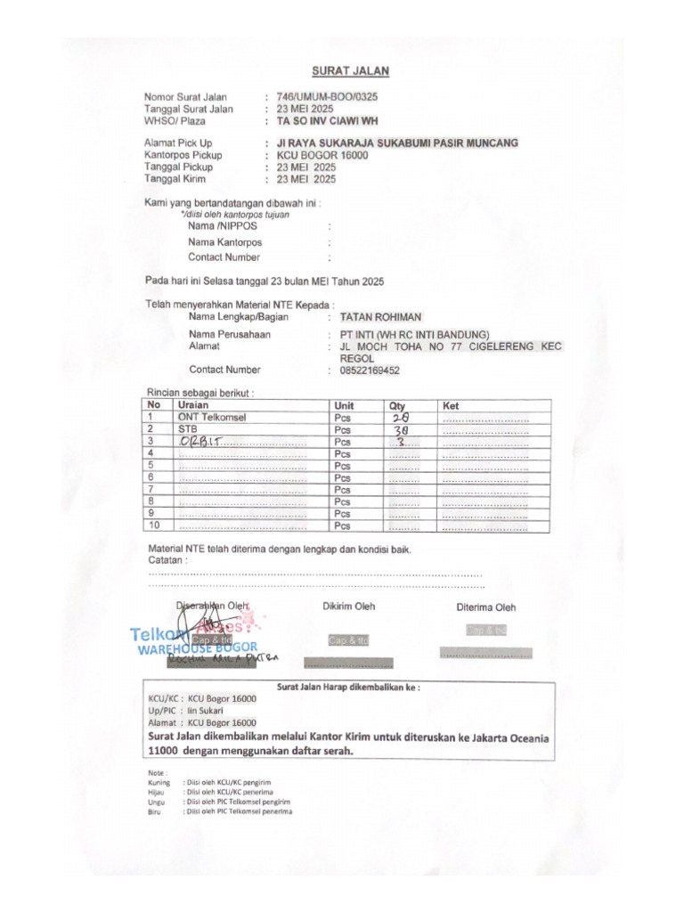 Surat Jalan WH So Ciawi To RC Ta Cibinong & RC Inti Treg2 | PDF