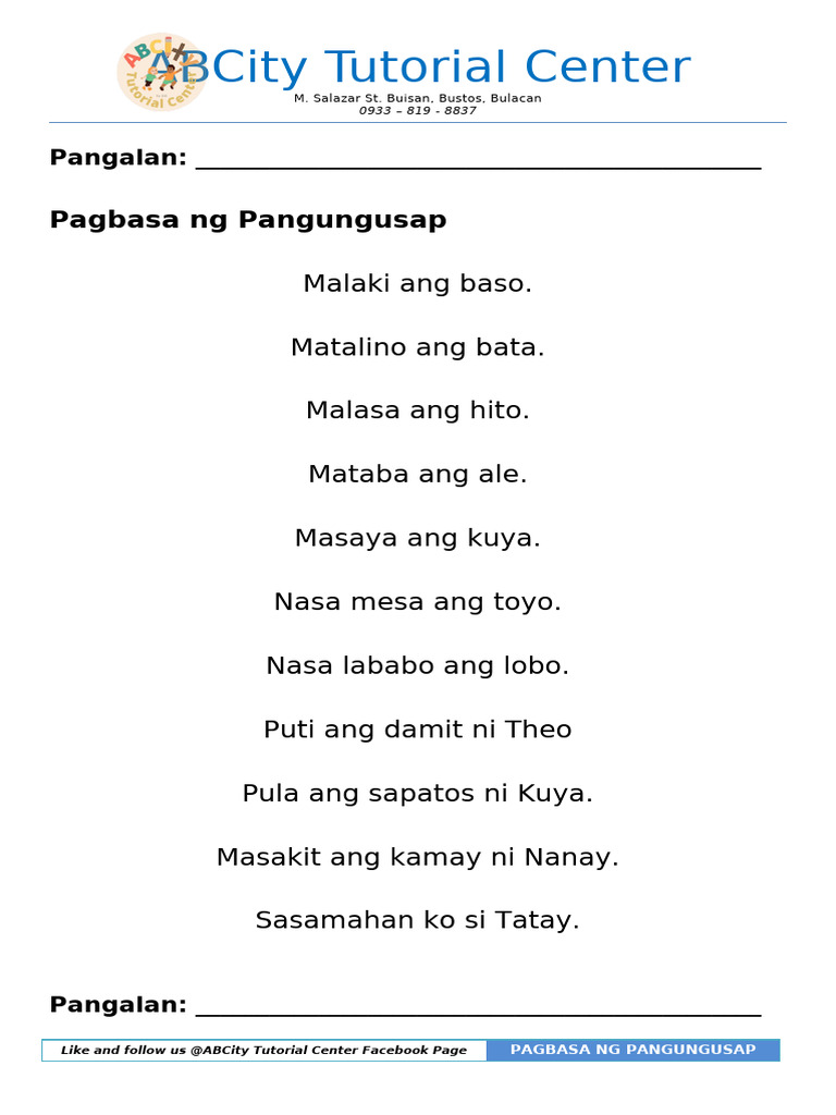 Pagbasa NG Pangungusap | PDF
