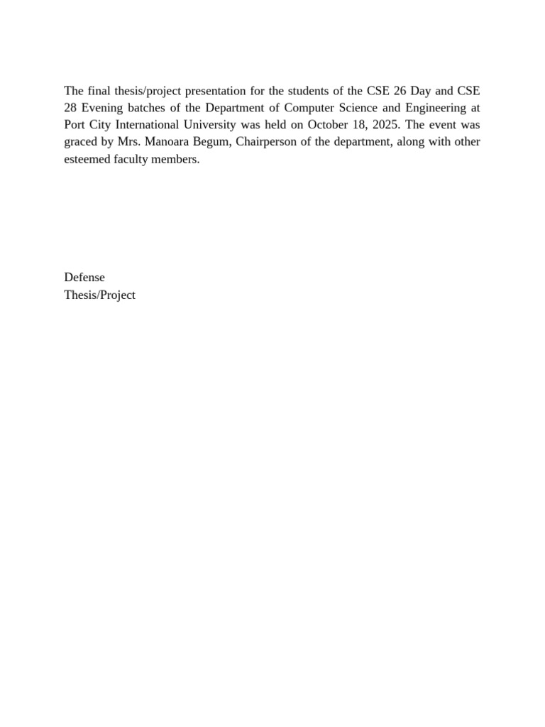 CSE Thesis Presentation at Port City University | PDF