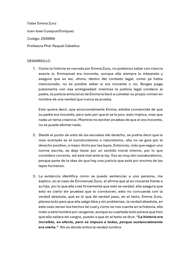 Taller Emma Zunz - Juan Jose Cuaspud Enriquez | PDF | Justicia | Crimen ...