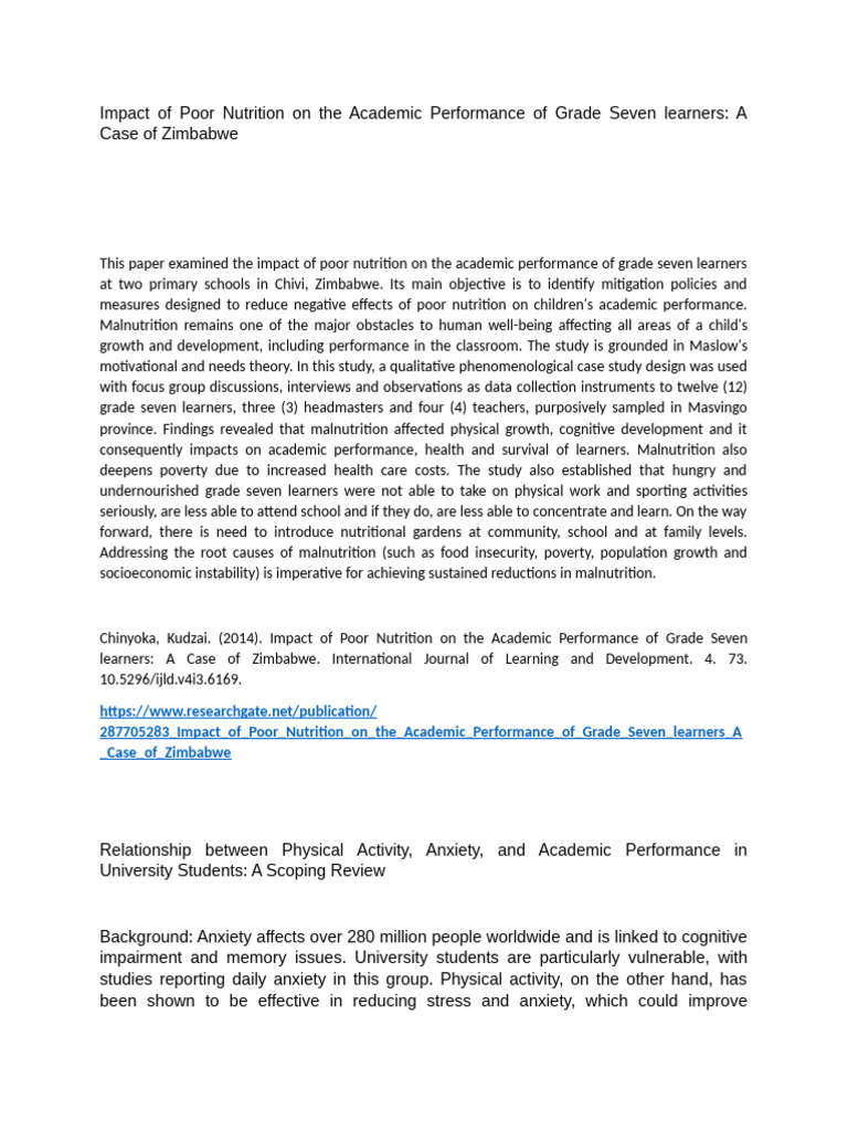 Poor Nutrition's Impact on Grade Seven Learning | PDF | Systematic ...
