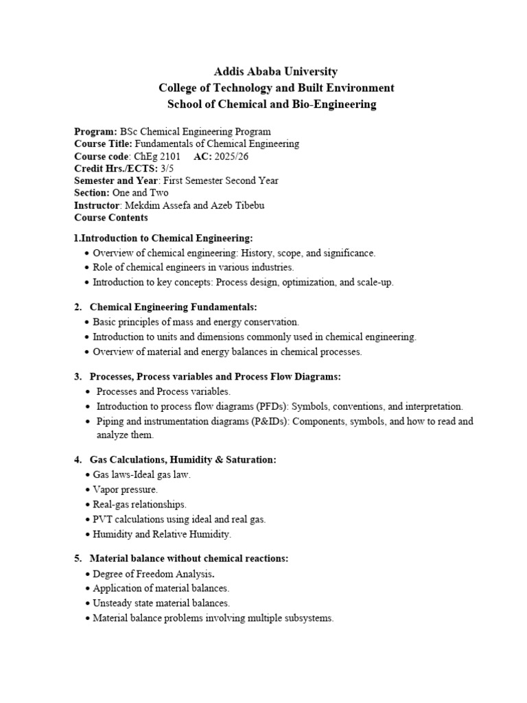BSc Chemical Engineering Course Overview | PDF | Humidity | Gases