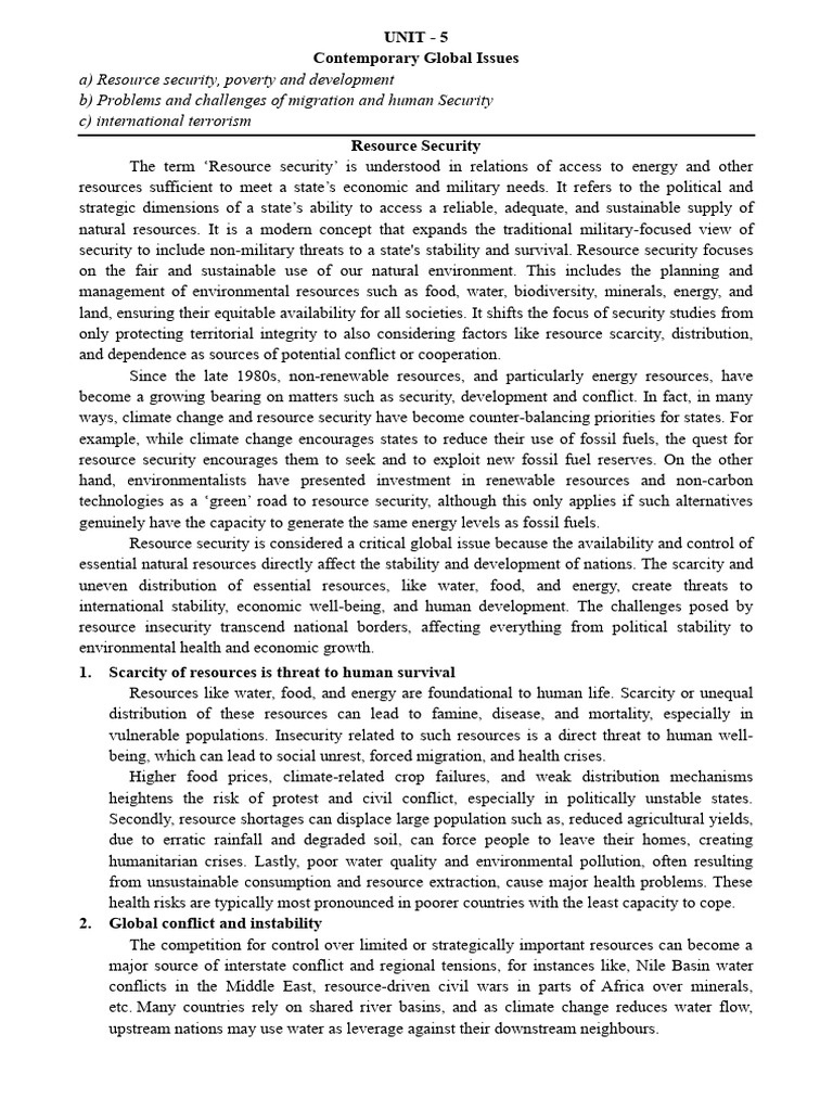 Unit 5 - Contemporary Global Issues | PDF | Human Migration | Poverty