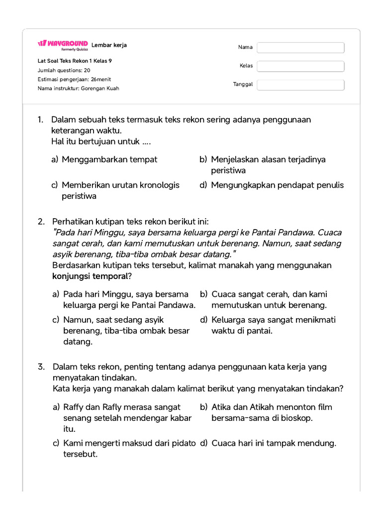 Lat Soal Teks Rekon 1 Kelas 9 - Wayground | PDF