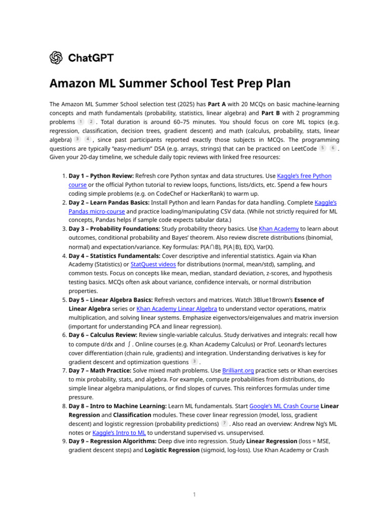 Amazon ML Summer School Test Prep Guide | PDF | Statistics | Principal ...