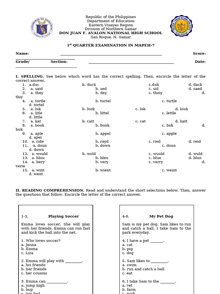 2nd Quarter Examination MAPEH-7 Yellowbell | PDF | Foods | Nutrition