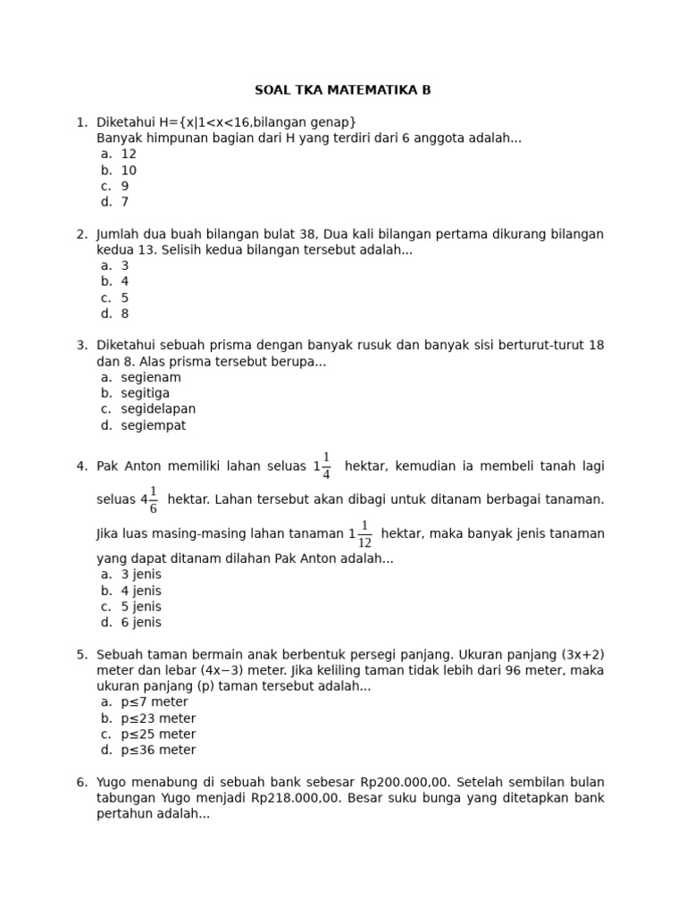 Contoh Soal TKA SMP 2026 | PDF