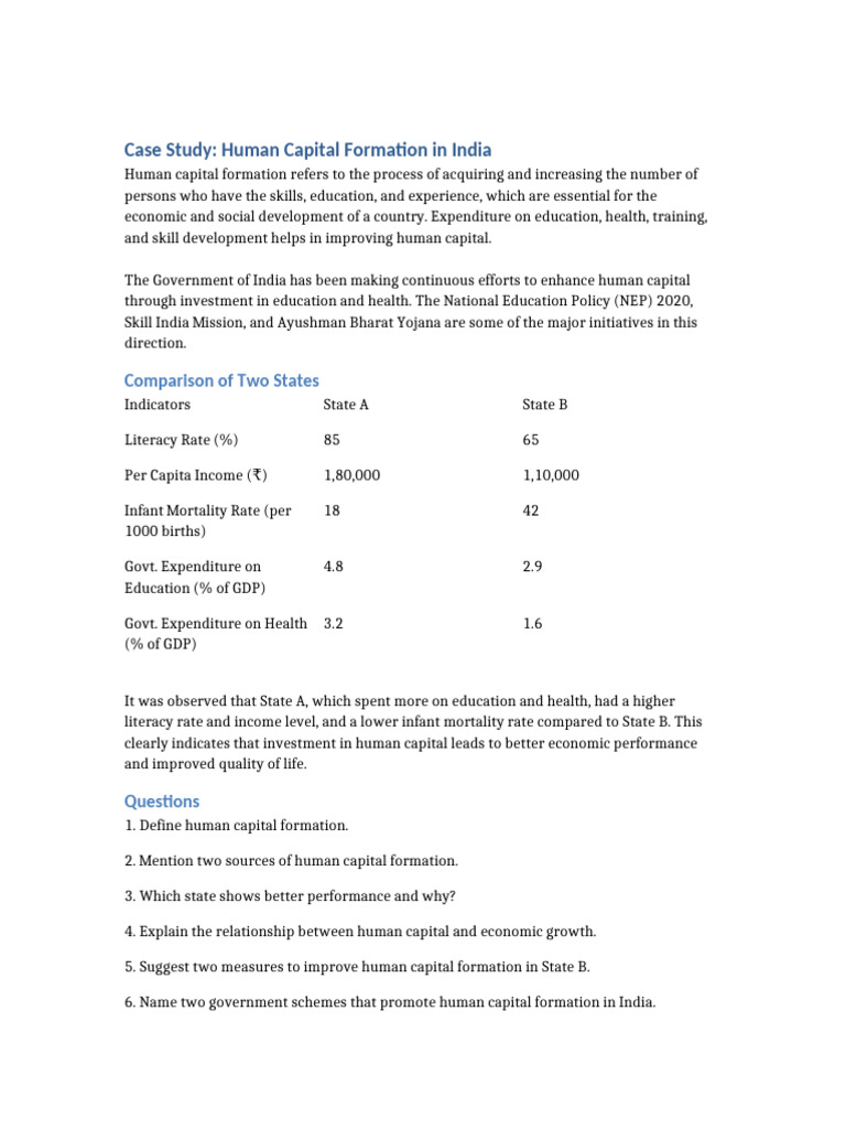 Human Capital Formation Case Study | PDF