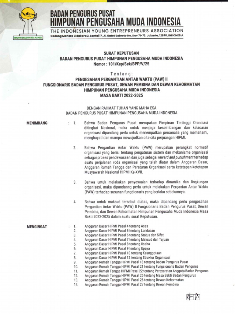 101. Sk Paw II Bpp Hipmi Masa Bakti 2022-2025 (Final) (1) | PDF