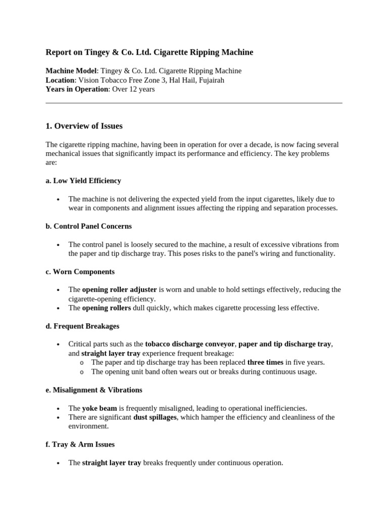 Report On Tingey Ripping Machine | PDF | Cigarette