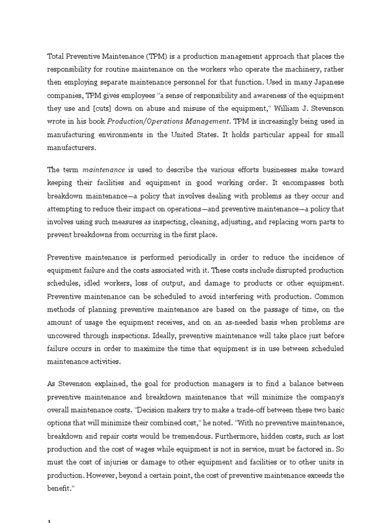 Total Preventive Maintenance | PDF | Reliability Engineering | Economies