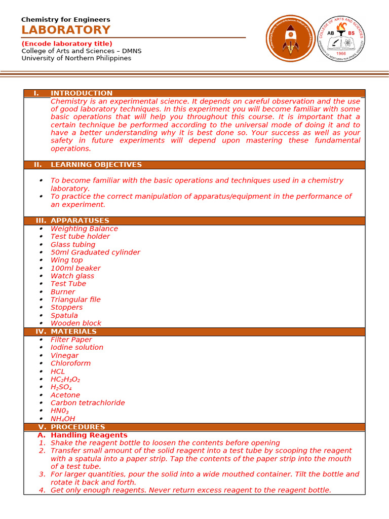 Laboratory Report Format CHEM 101 2 | PDF | Experiment | Chemistry