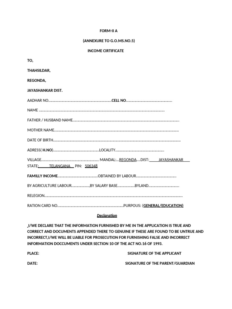 Income Form | PDF