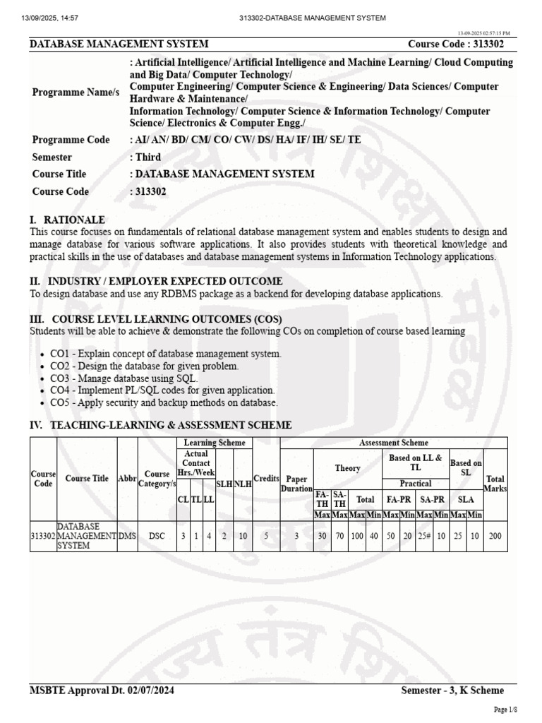 313302-Database Management System | PDF | Relational Model | Relational Database