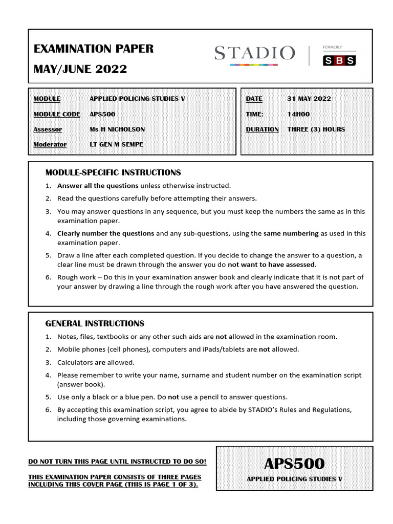 APS500 Examination Guidelines | PDF | Value (Ethics)