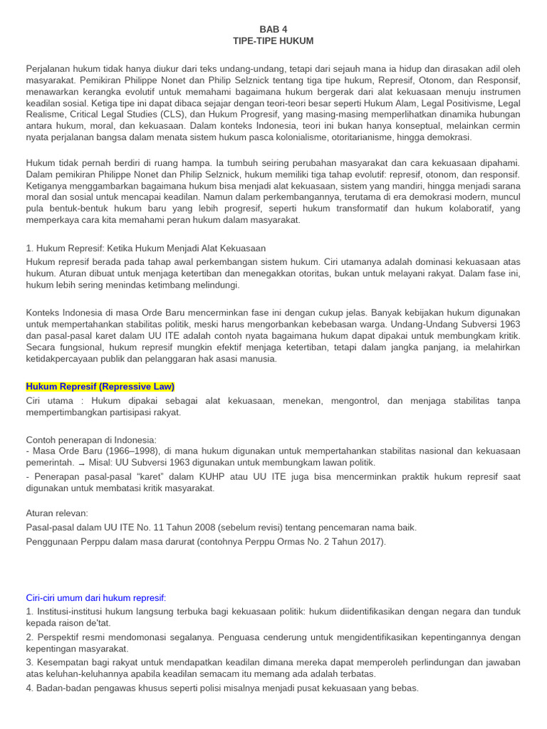 Tipe-Tipe Hukum: Evolusi dan Penerapan | PDF