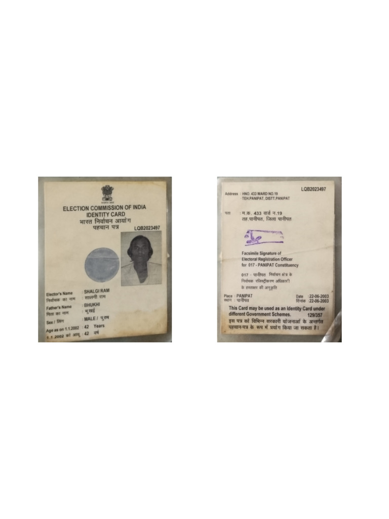 Election Commission Identity Card Details | PDF