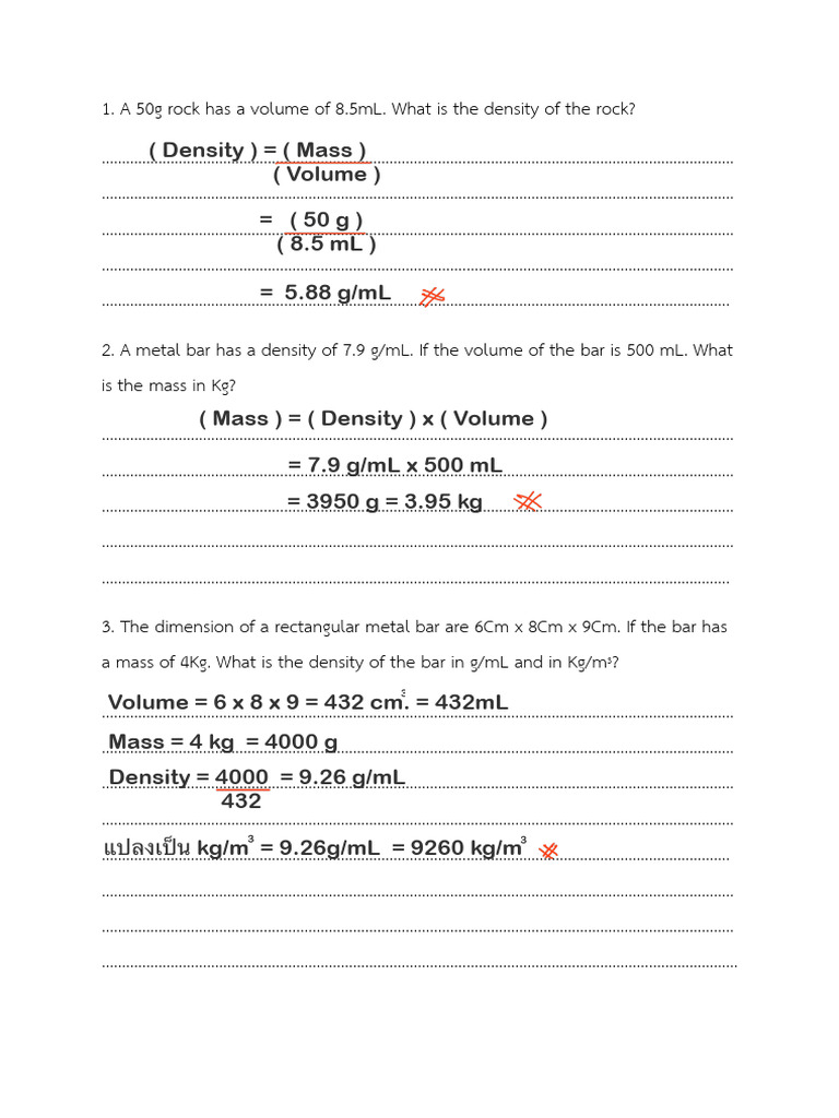 Density Problems Worksheet | PDF | Density | Volume