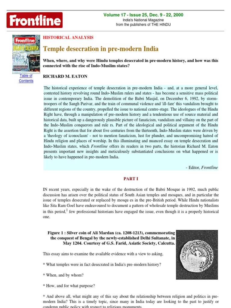 Temple Desecration in Pre-Modern India Richard M Eaton | PDF | Hindu ...