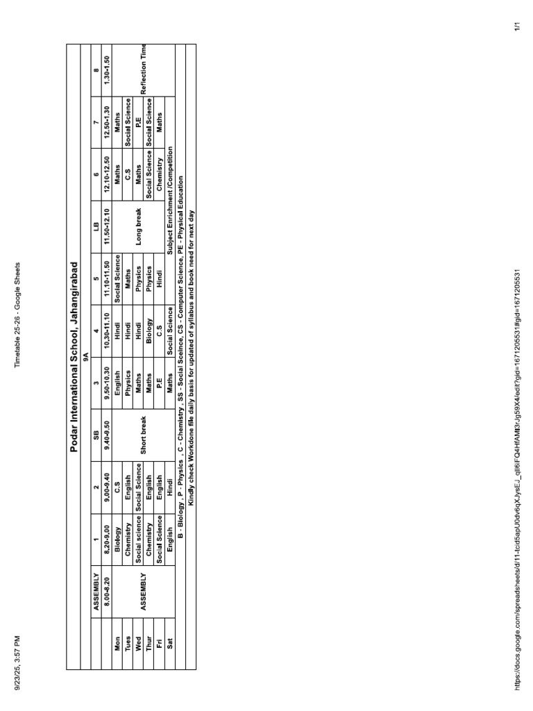 GR 9 Updated Time Table | PDF