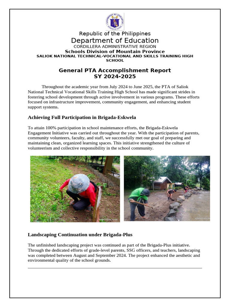 Pta Accomplishment Report 2025 | PDF