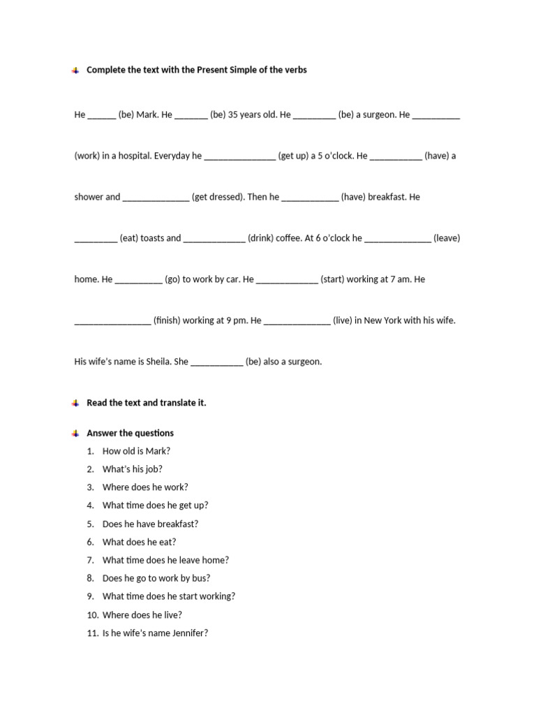 Present Simple Verb Practice Exercise | PDF
