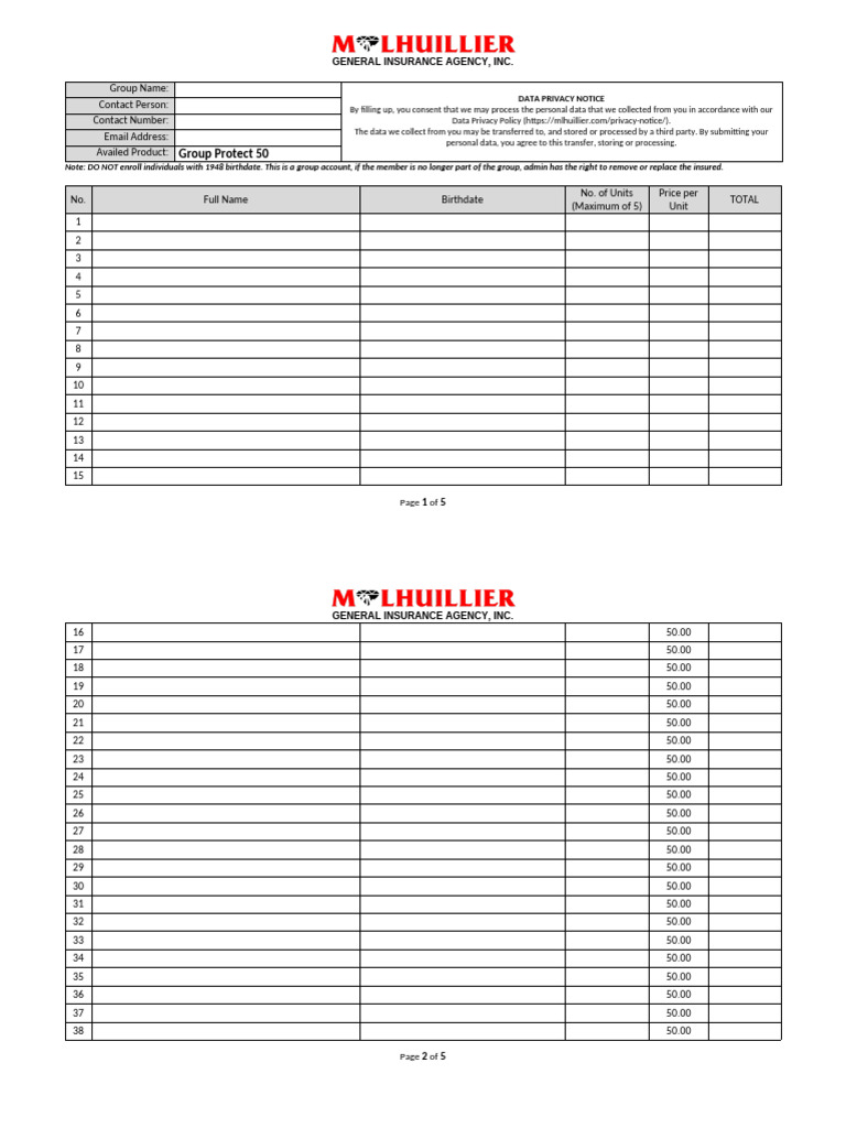 Enrollment Form Group Protect 50 | PDF | Computing | Information Privacy