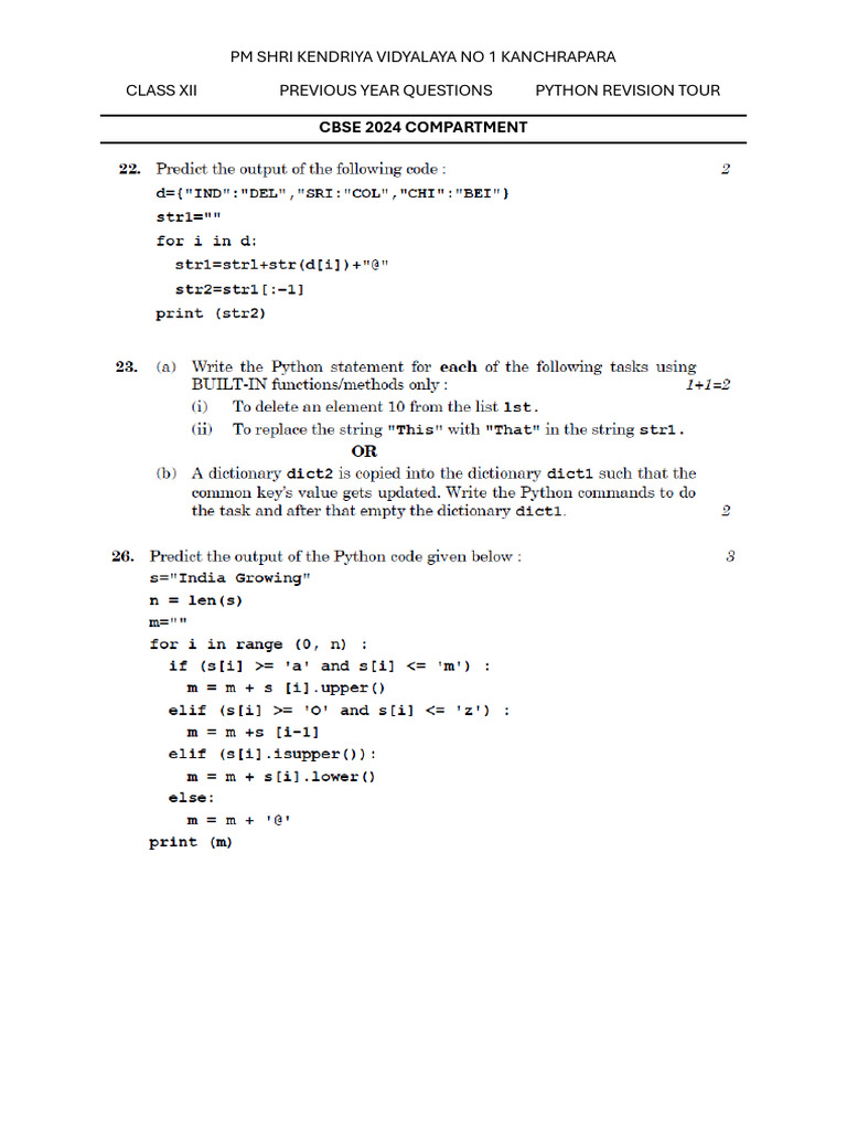 CS PYQ Python Revision Tour | PDF