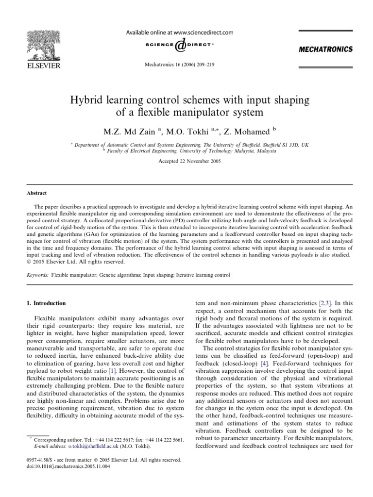 Hybrid Learning Control Schemes With Input Shaping of A Exible Manipulator System | PDF ...