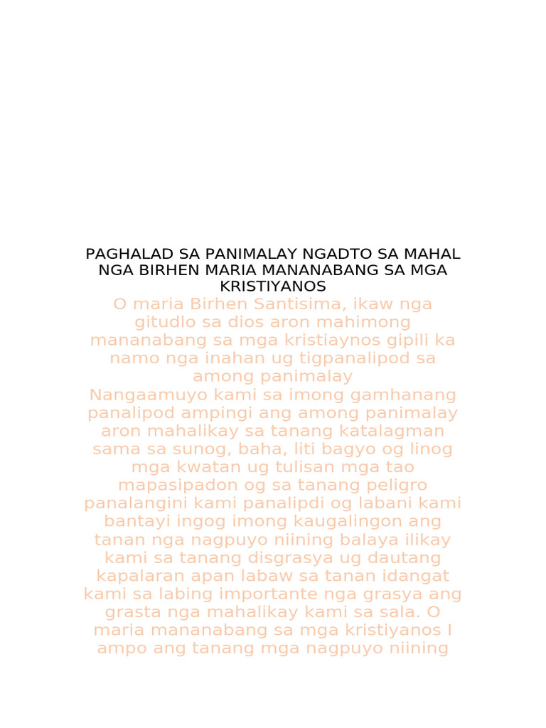 Paghalad Sa Panimalay Ngadto Sa Mahal Nga Birhen M | PDF